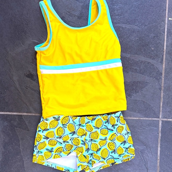 Swim | Yellow And Blue Tankini Set With Lemon Print Girls | Poshmark